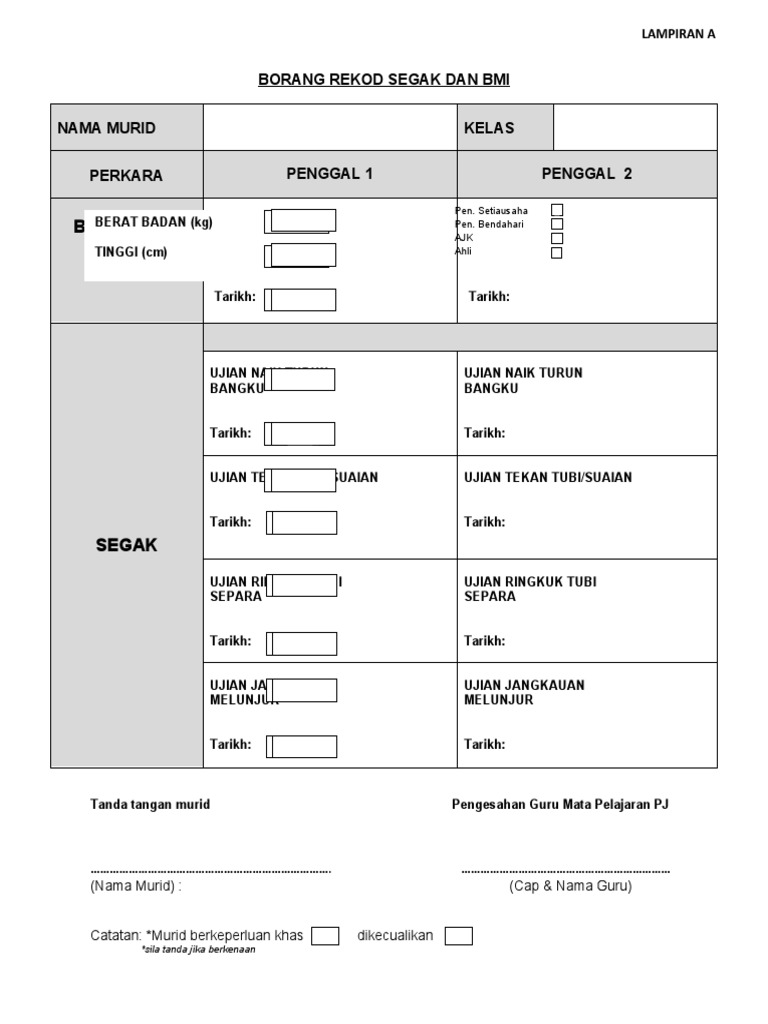 BORANG RUMUSAN SEGAK Dan BMI A 2020 | PDF