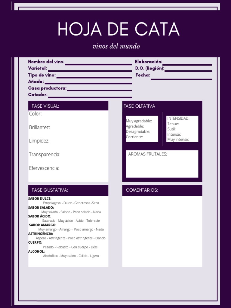 Hoja de Cata | PDF | Cocina, comidas y vino