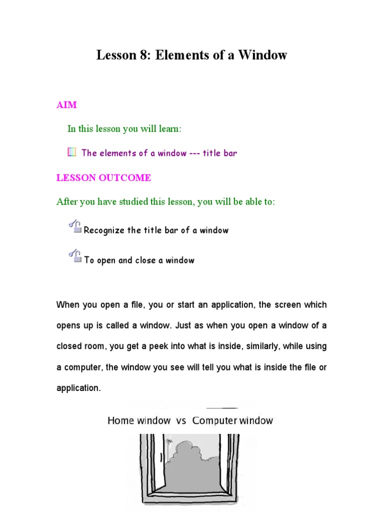 Lesson 8: Elements of A Window: in This Lesson You Will Learn | PDF ...