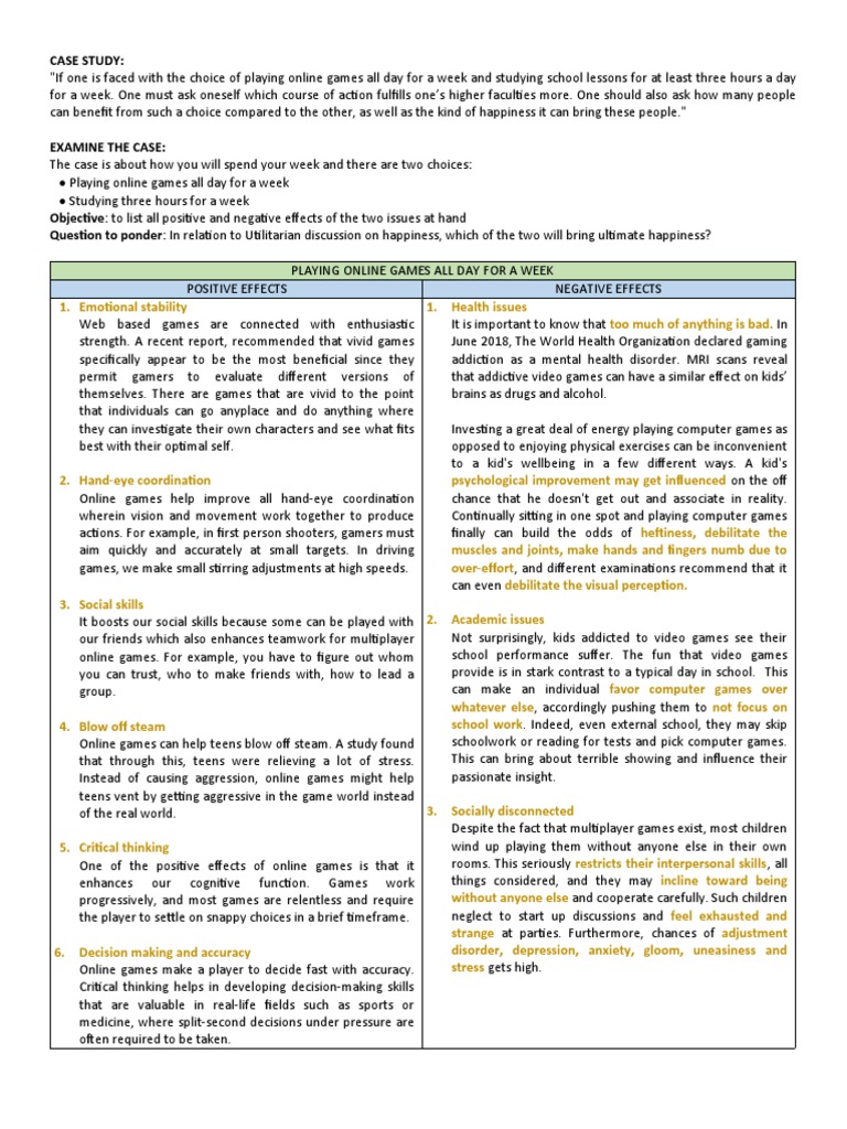 Case Study | PDF | Video Games | Utilitarianism