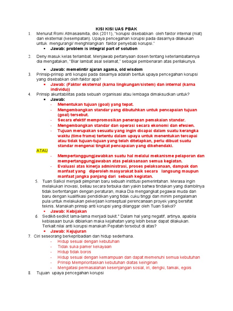 Kisi-Kisi Uas Pbak | PDF