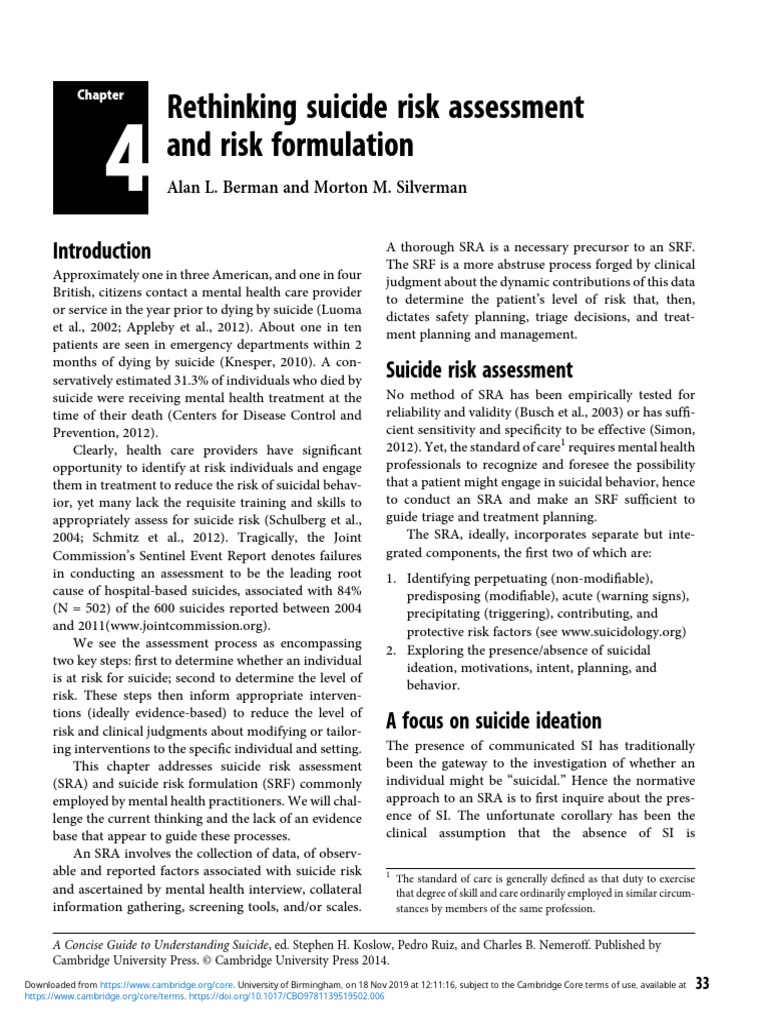Rethinking Suicide Risk Assessment and Risk Formulation | PDF | Suicide ...