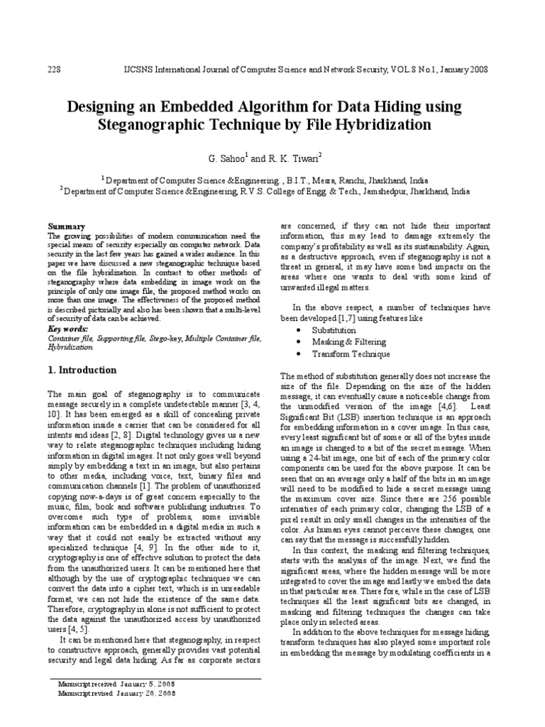 Designing An Embedded Algorithm For Data Hiding Using Steganographic Technique by File ...