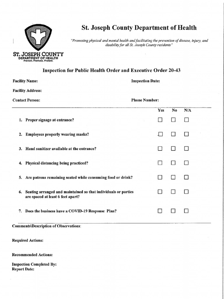 Health Department Inspection Checklist | PDF
