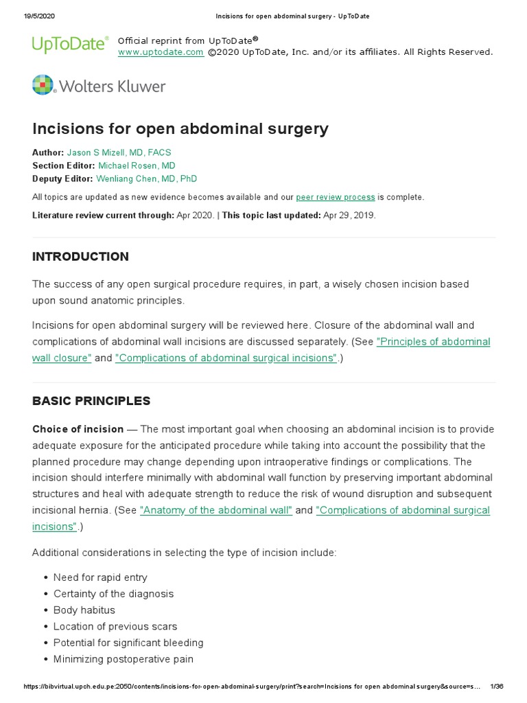 Incisions For Open Abdominal Surgery - UpToDate2020 PDF | PDF | Abdomen ...