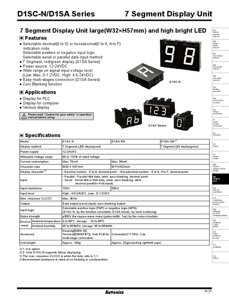 7 Segment Display Unit D1SC-N/D1SA Series | PDF | Bipolar Junction ...