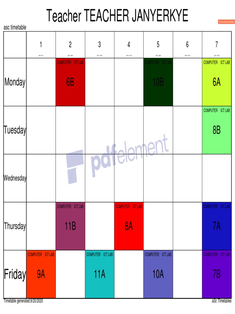 TIME TABLE 2020 2021 1 ST Term Teachers | PDF
