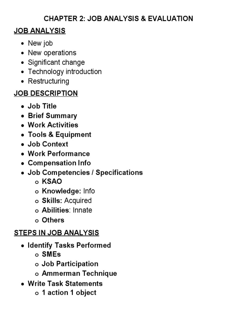 Chapter 2: Job Analysis & Evaluation Job Analysis | PDF
