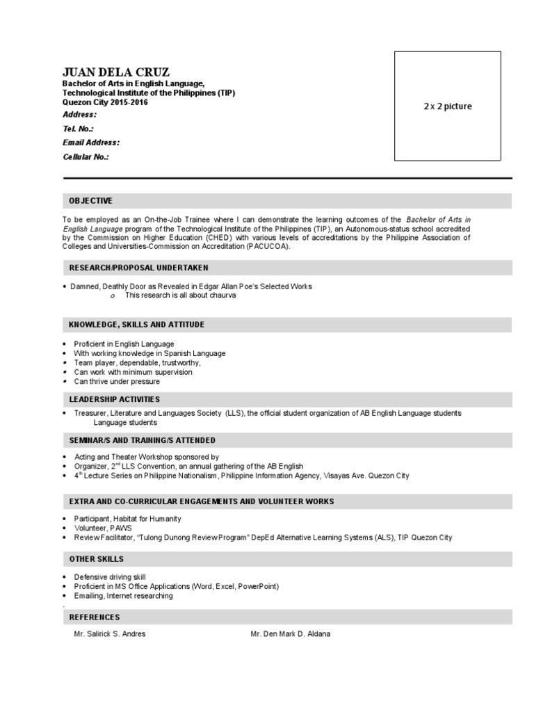 Ojt Resume Sample Asdfghjkl | PDF