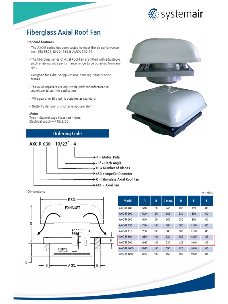 19.1 FRP Axial Roof Fan REV05a | PDF | Manufactured Goods | Mechanical ...