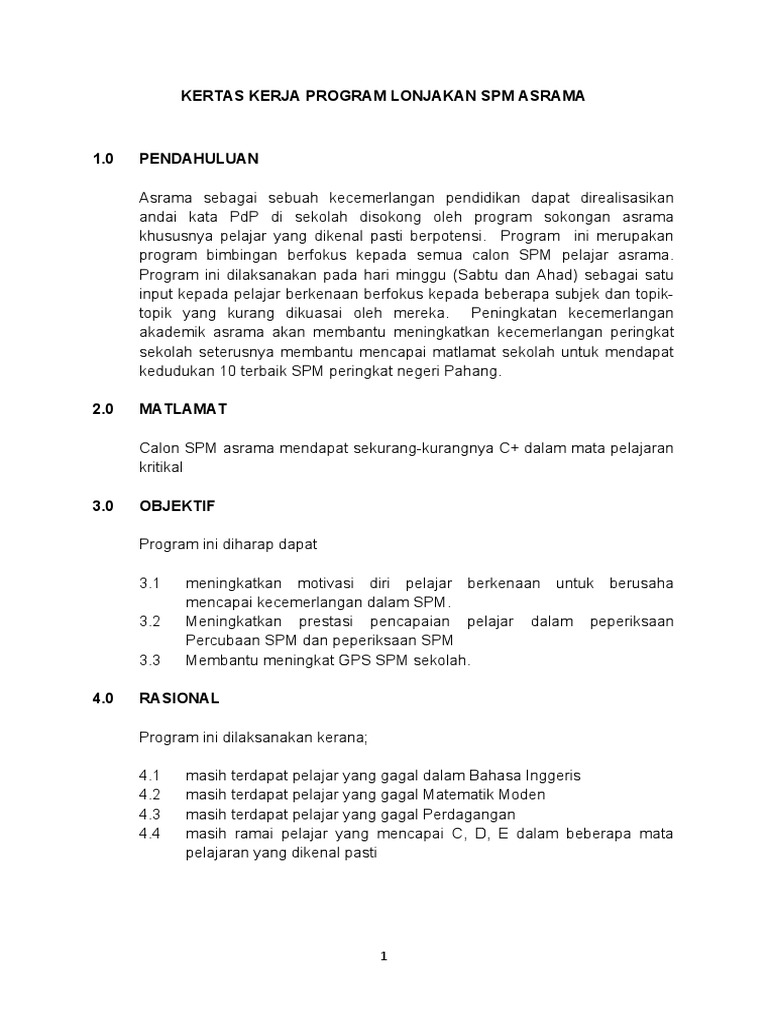 Kertas Kerja Program Elit SPM Asrama | PDF