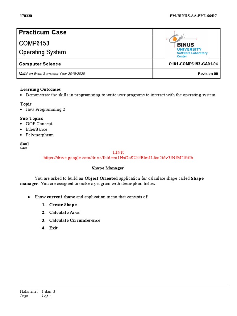 COMP6153 Operating System: Practicum Case | PDF | Area | Object Oriented Programming