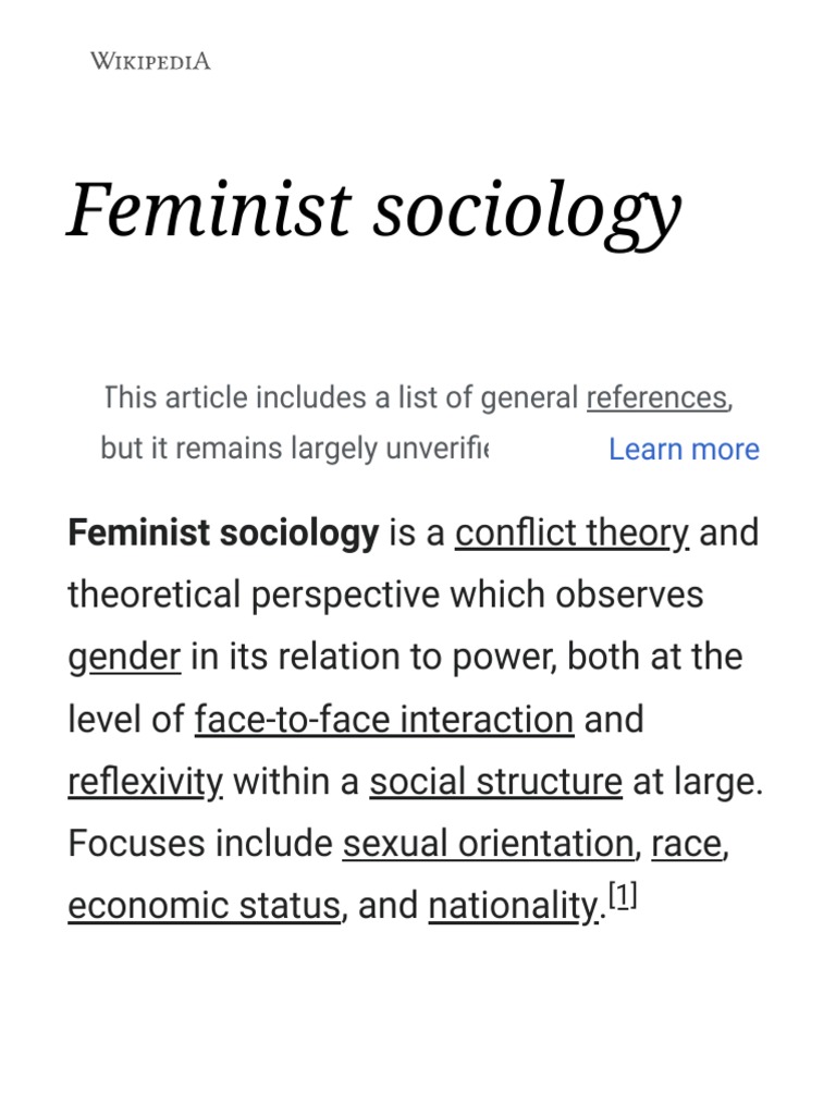Feminist Sociology: Feminist Sociology Is A Con Ict Theory and ...