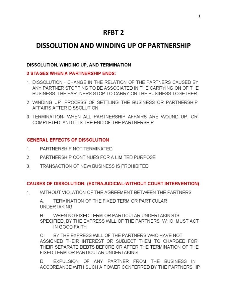 RFBT Lecture Partnership (Dissolution, Winding Up) | PDF | Liquidation | Partnership