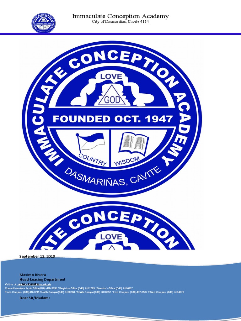 Immaculate Conception Academy: City of Dasmariñas, Cavite 4114 | PDF