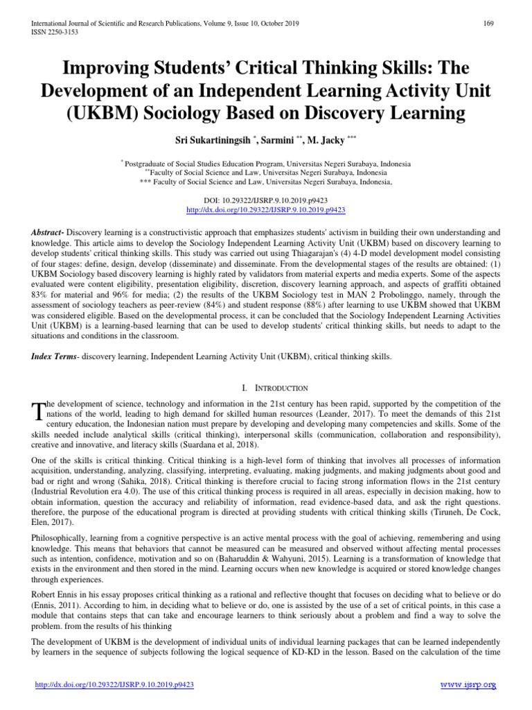 Improving Students' Critical Thinking Skills: The Development of An ...