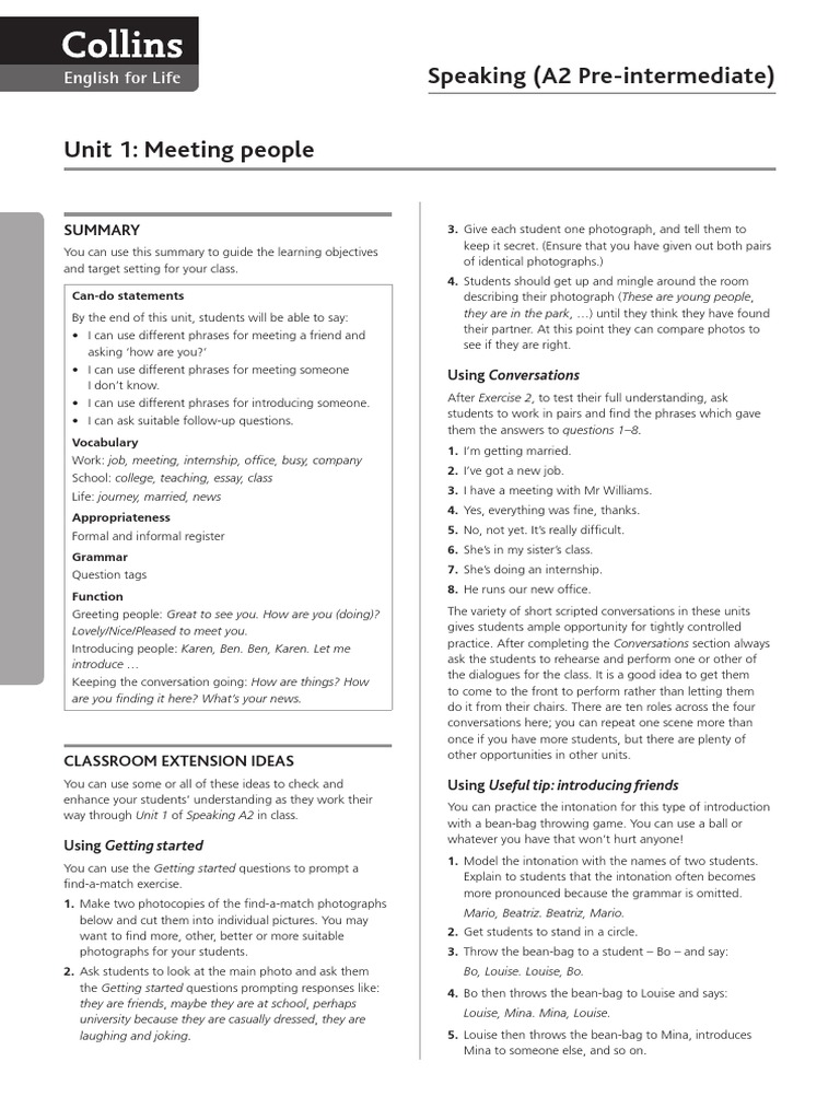 Speaking (A2 Pre-Intermediate) : English For Life | PDF | Question ...