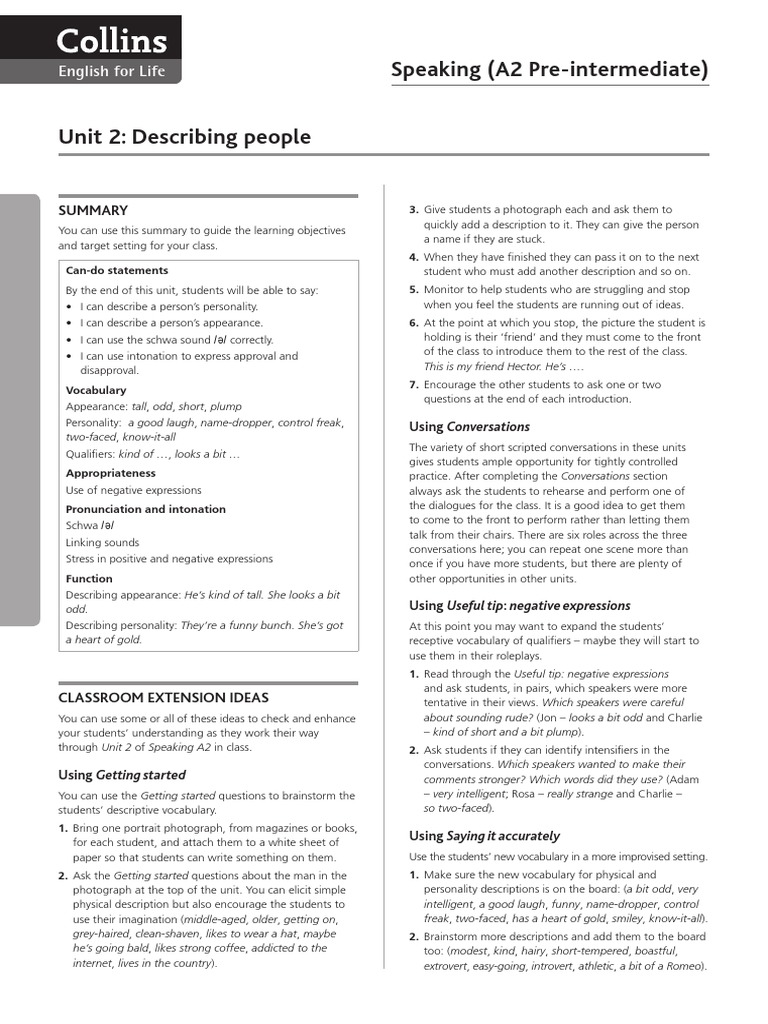 Speaking (A2 Pre-Intermediate) : English For Life | PDF