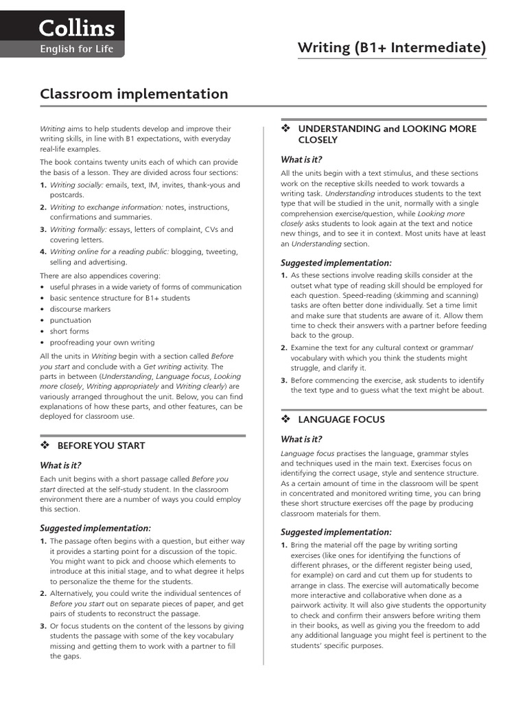 B1+ Writing Guide for Teachers | PDF | Speed Reading | Word