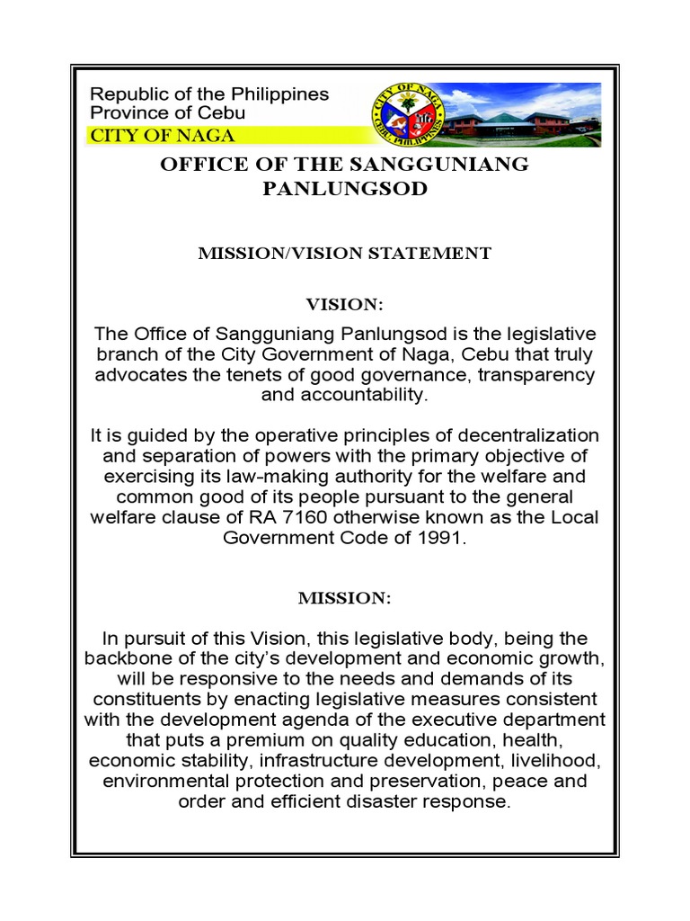 Office of The Sangguniang Panlungsod: Mission/Vision Statement Vision | PDF