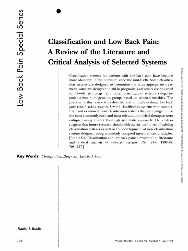 Classification and Low Back Pain: Review Literature and Critical ...