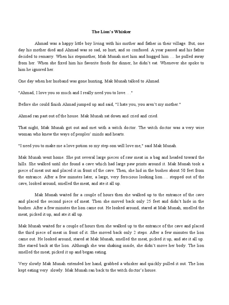 Lion Whiskers - Story Telling Telling | PDF