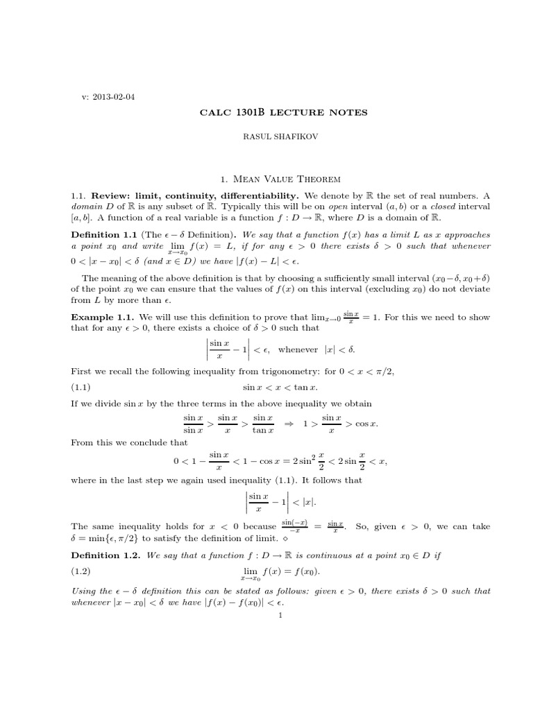 Mean Value Theorem PDF | Download Free PDF | Maxima And Minima ...