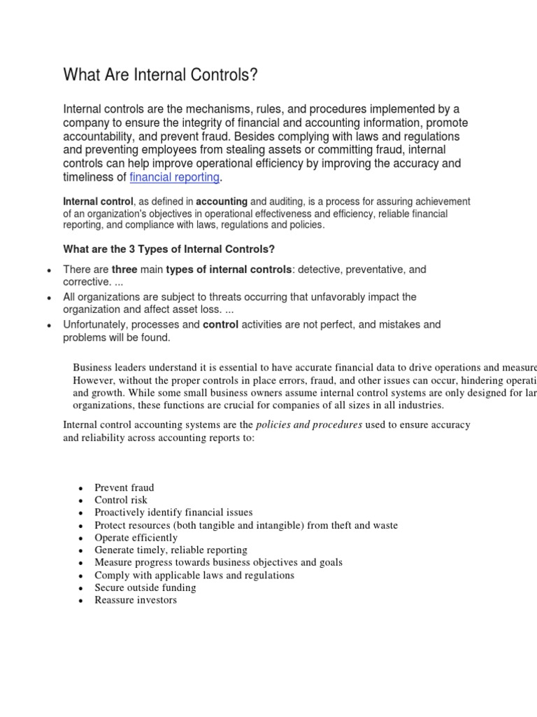 What Are Internal Controls | PDF | Internal Control | Audit