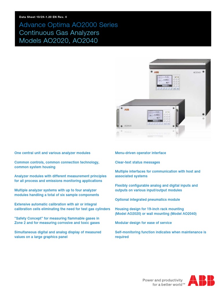 Continuous Gas Analyzers Models AO2020, AO2040: Advance Optima AO2000 ...