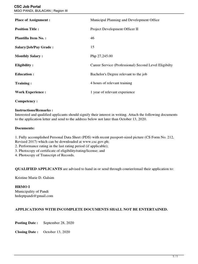 MGO PANDI BULACAN-Project Development Officer II | PDF | Business | Labour