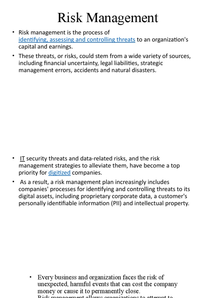 Risk Management: Identifying, Assessing and Controlling Threats ...