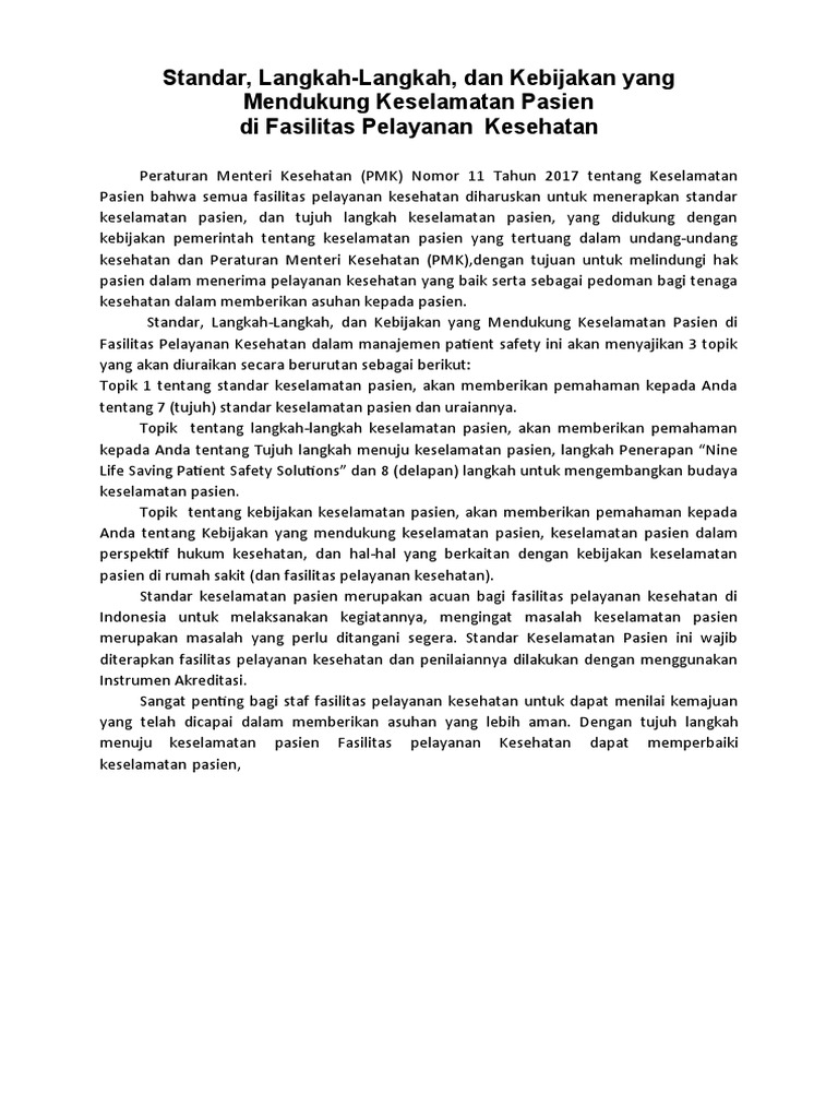 K3 Standar Keselamatan Pasien | PDF | Sains & Matematika