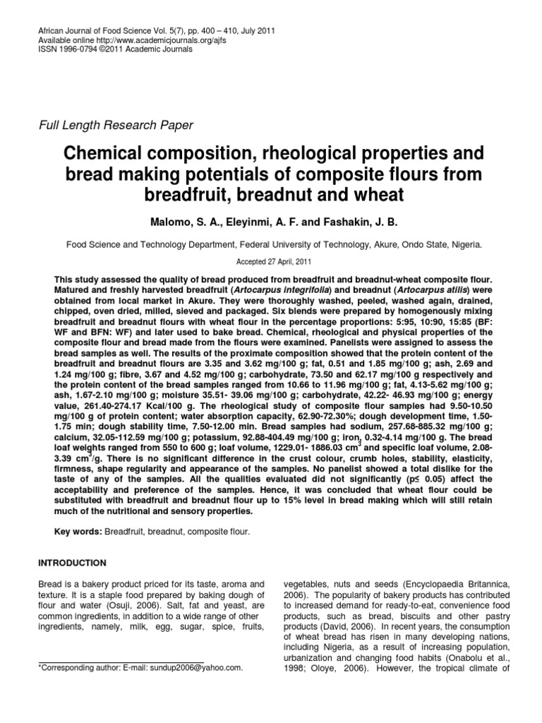Chemical Composition, Rheological Properties and Bread Making ...