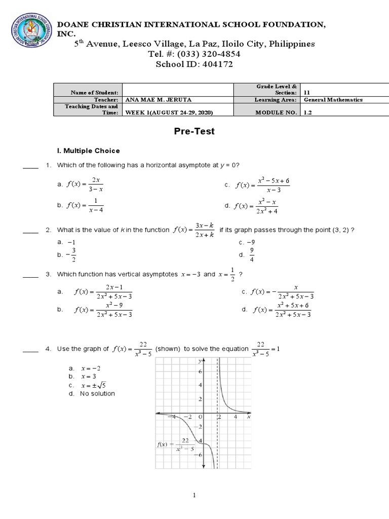 Rational Functions Practice Test Pdf Asymptote Mathematical Concepts