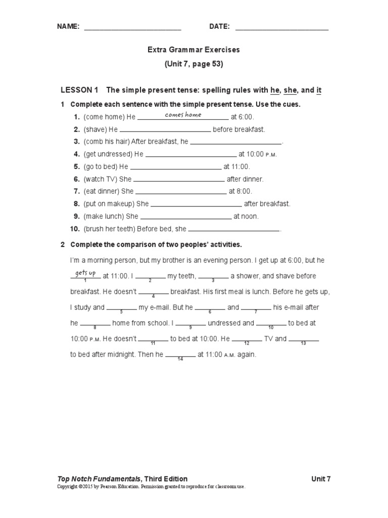 Extra Grammar Exercises (Unit 7, Page 53) : Top Notch Fundamentals, Third Edition | PDF ...