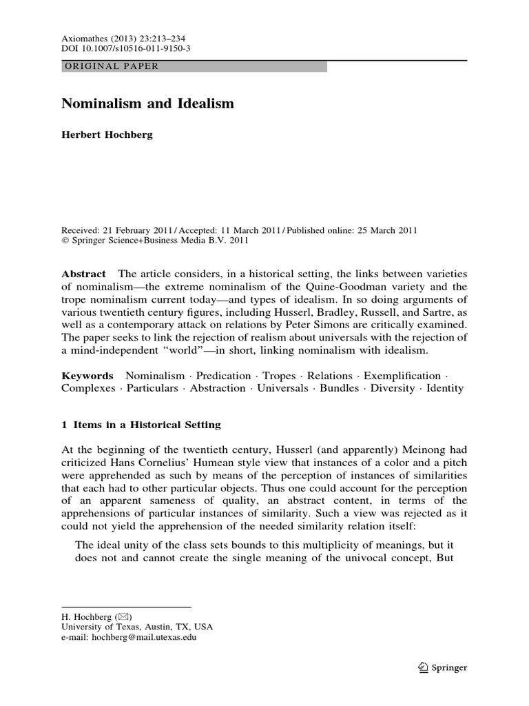 Nominalism and Idealism: Linking the Rejection of Realism about ...