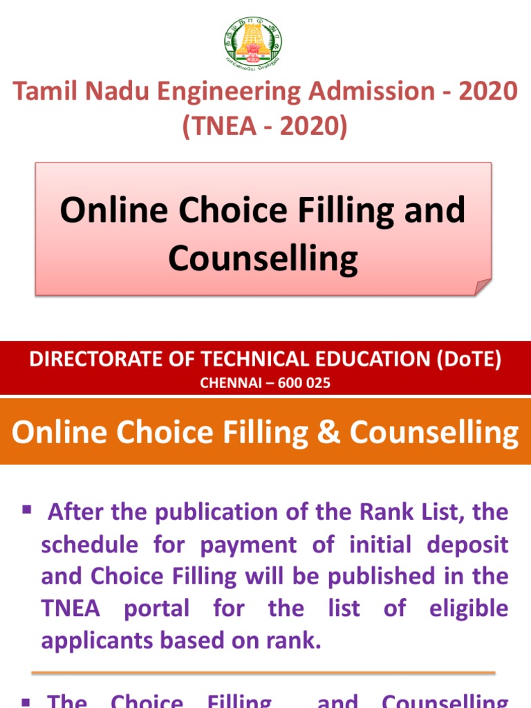 How To Fill Choices Online - A Guide by TNEA 2020 | PDF | Computing ...