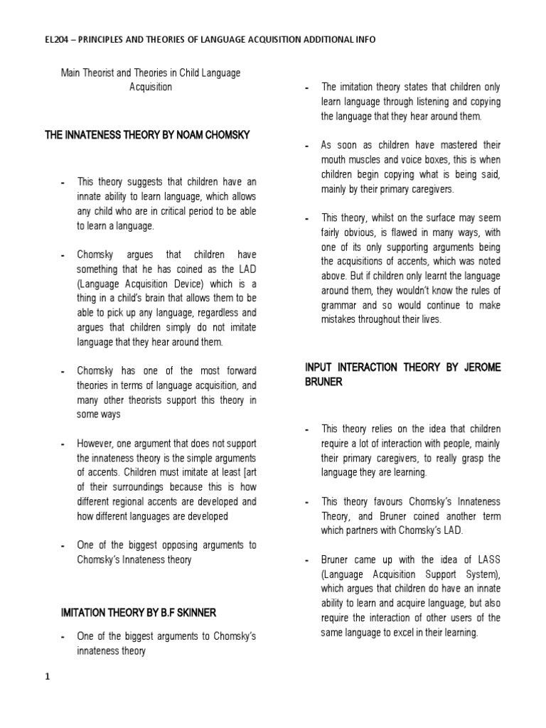 Main Theorist and Theories in Child Language Acquisition | PDF | Language Acquisition | Academic ...