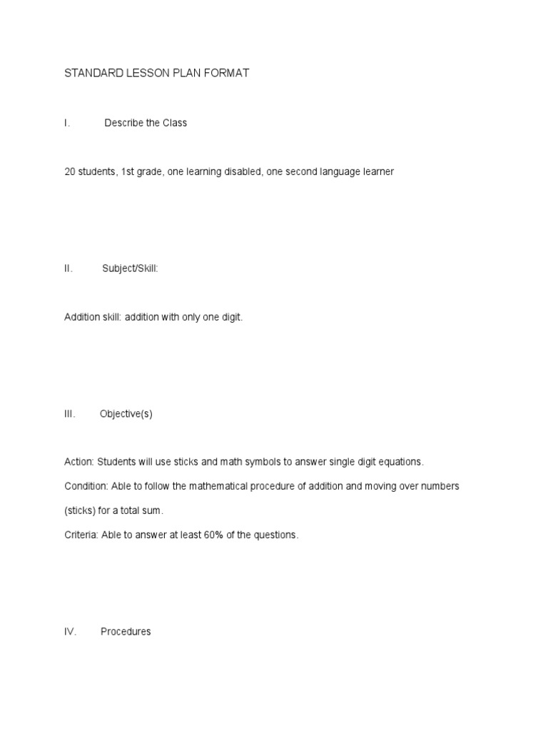 1st Grade Addition Lesson Plan | PDF | Learning Disability | Concept