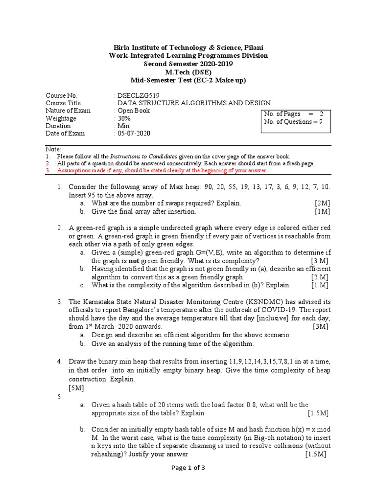 DSAD Makeup Question PDF | PDF | Computer Data | Algorithms And Data Structures