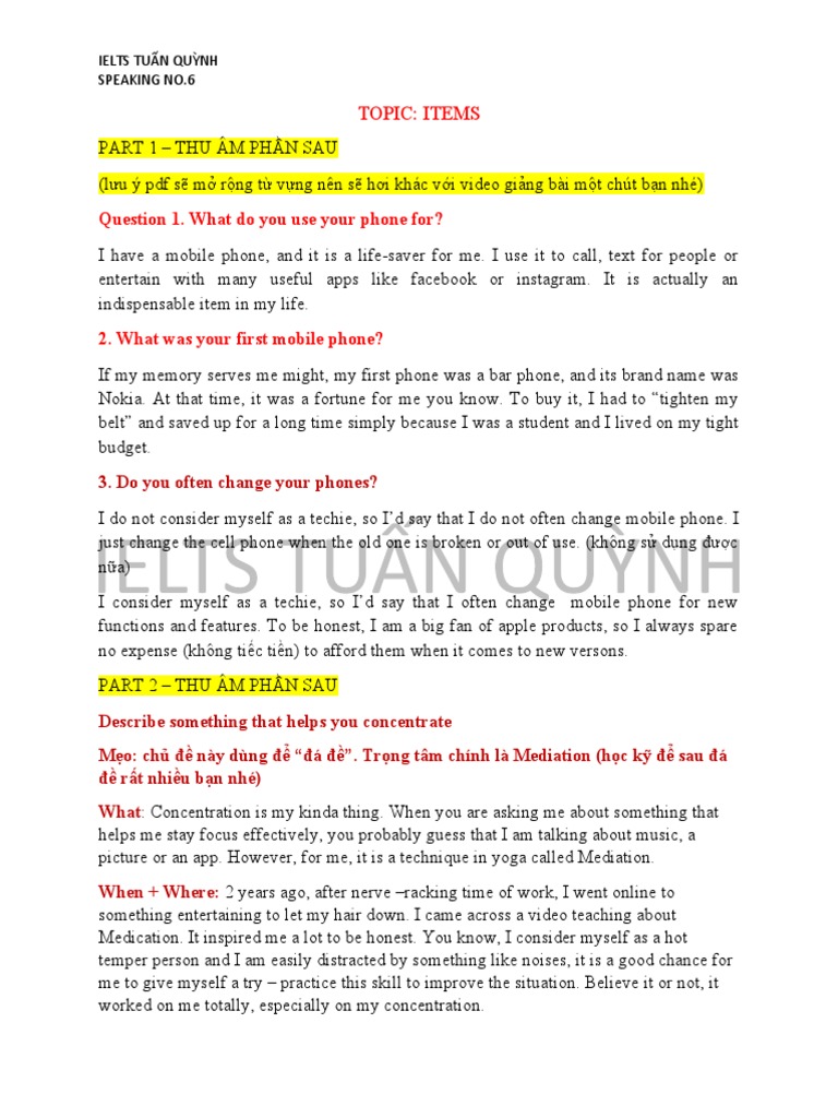 Question 1. What Do You Use Your Phone For?: Topic: Items | PDF ...