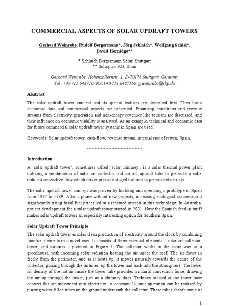 Solar Updraft Towers: Economic Viability | PDF | Solar Power ...