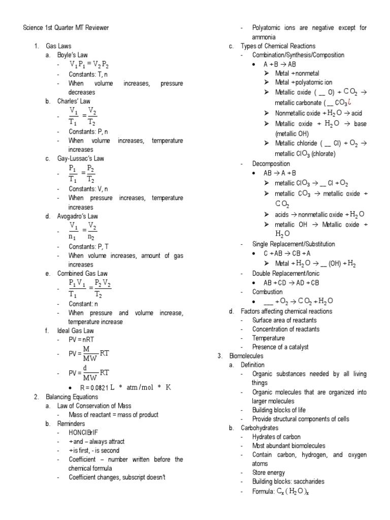 Science 1st Quarter MT Reviewer | PDF | Carbohydrates | Chemistry