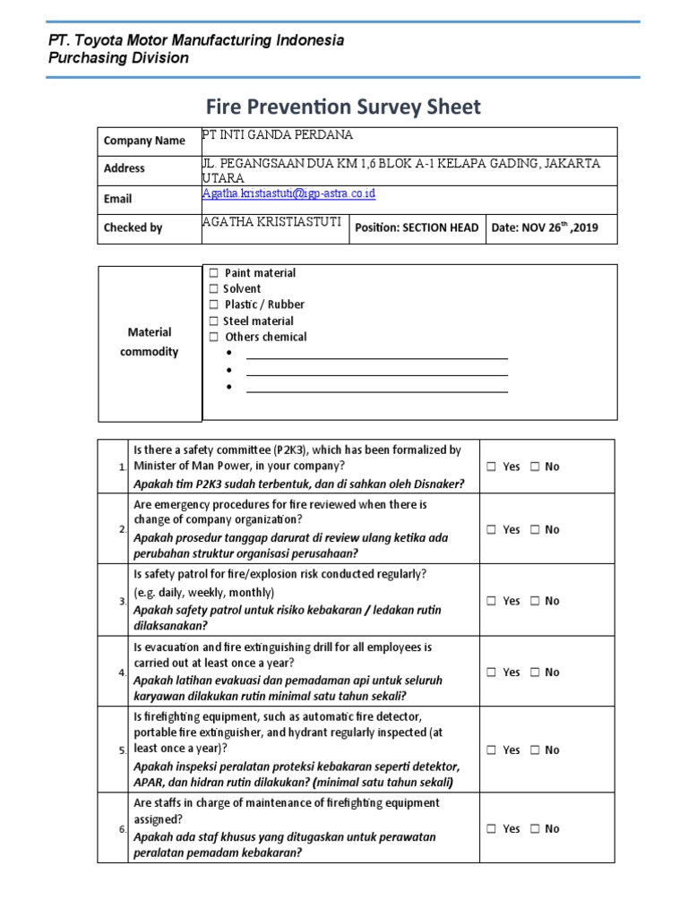 Fire Prevention Survey Sheet | PDF | Firefighting | Safety