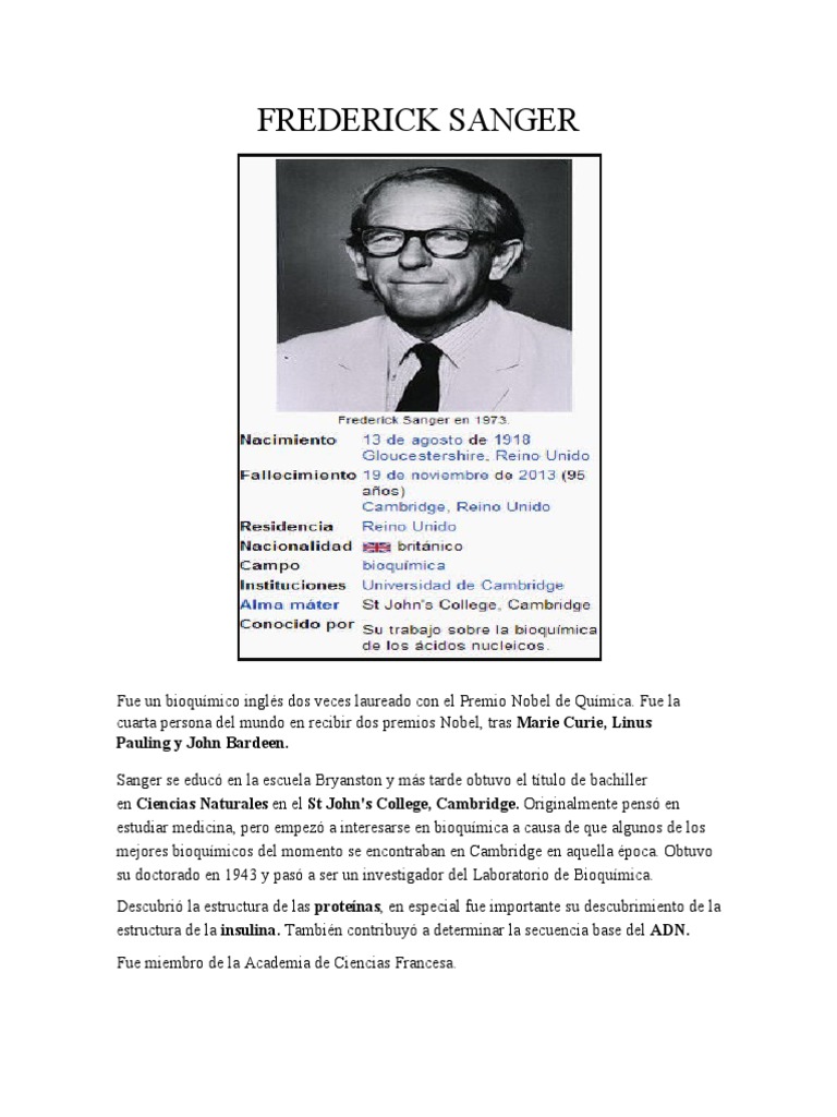 Biografia de Frederick Sanger | PDF | Biología | Organismos