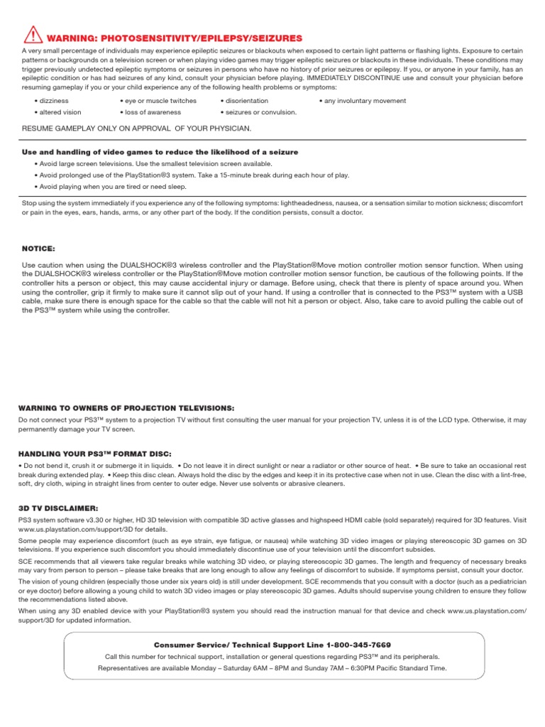 Warning: Photosensitivity/Epilepsy/Seizures: Use and Handling of Video ...