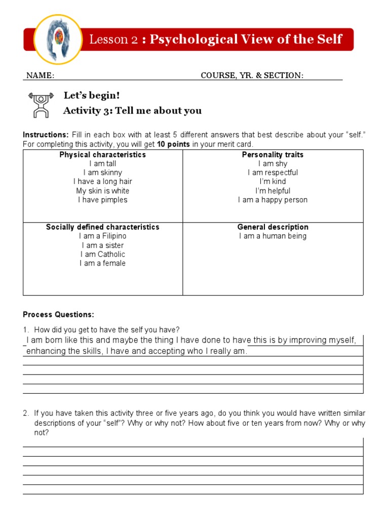 Unit 1 - Lesson 2 - Activity 3 & 4 - SLP 2 | PDF | Behavioural Sciences ...