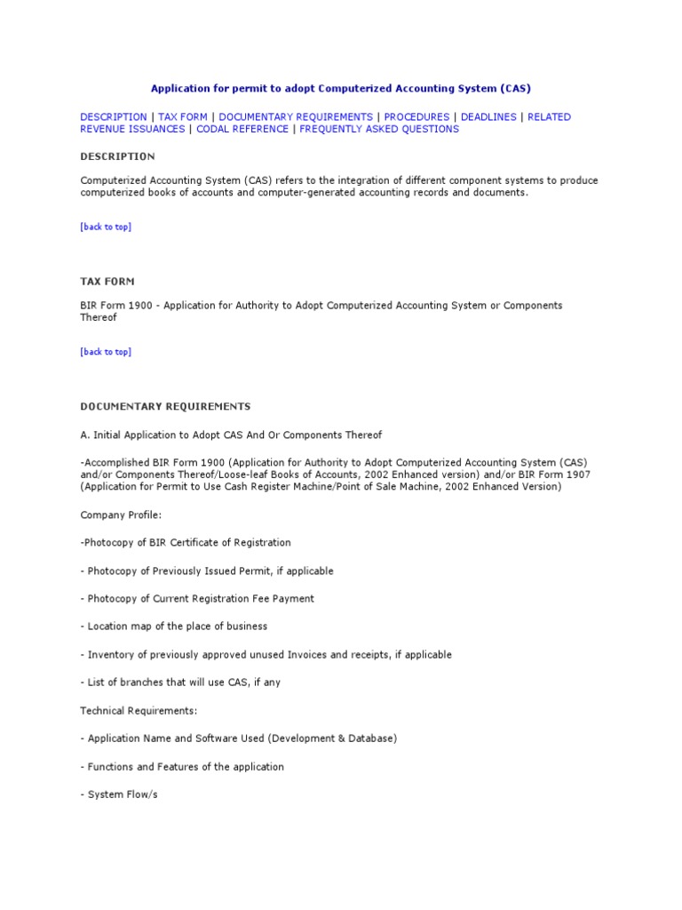 BIR - Application For Permit To Adopt Computerized Accounting System ...