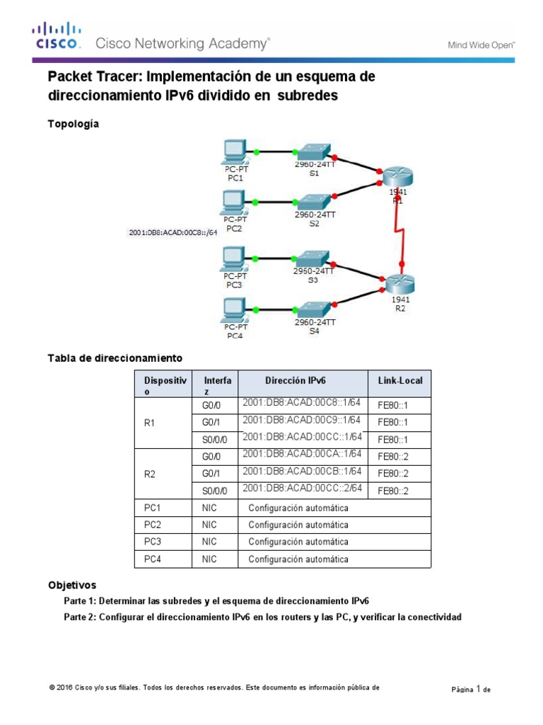8.3.1.4 Packet Tracer - Implementing A Subnetted IPv6 Addressing Scheme | PDF | Yo Pv6 ...