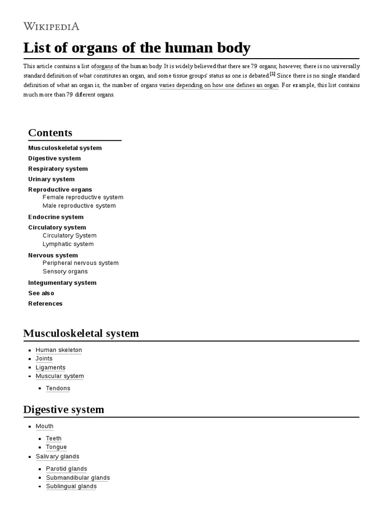 List of Organs of The Human Body | PDF | Human Digestive System | Human ...